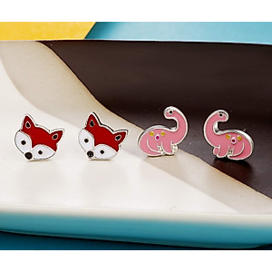 Nickel Free Kids Animal Earrings for Girls Hypoallergenic Pack - Cute Heart Shape Birthday Gifts for Teens 10 11 12 13 year old girl