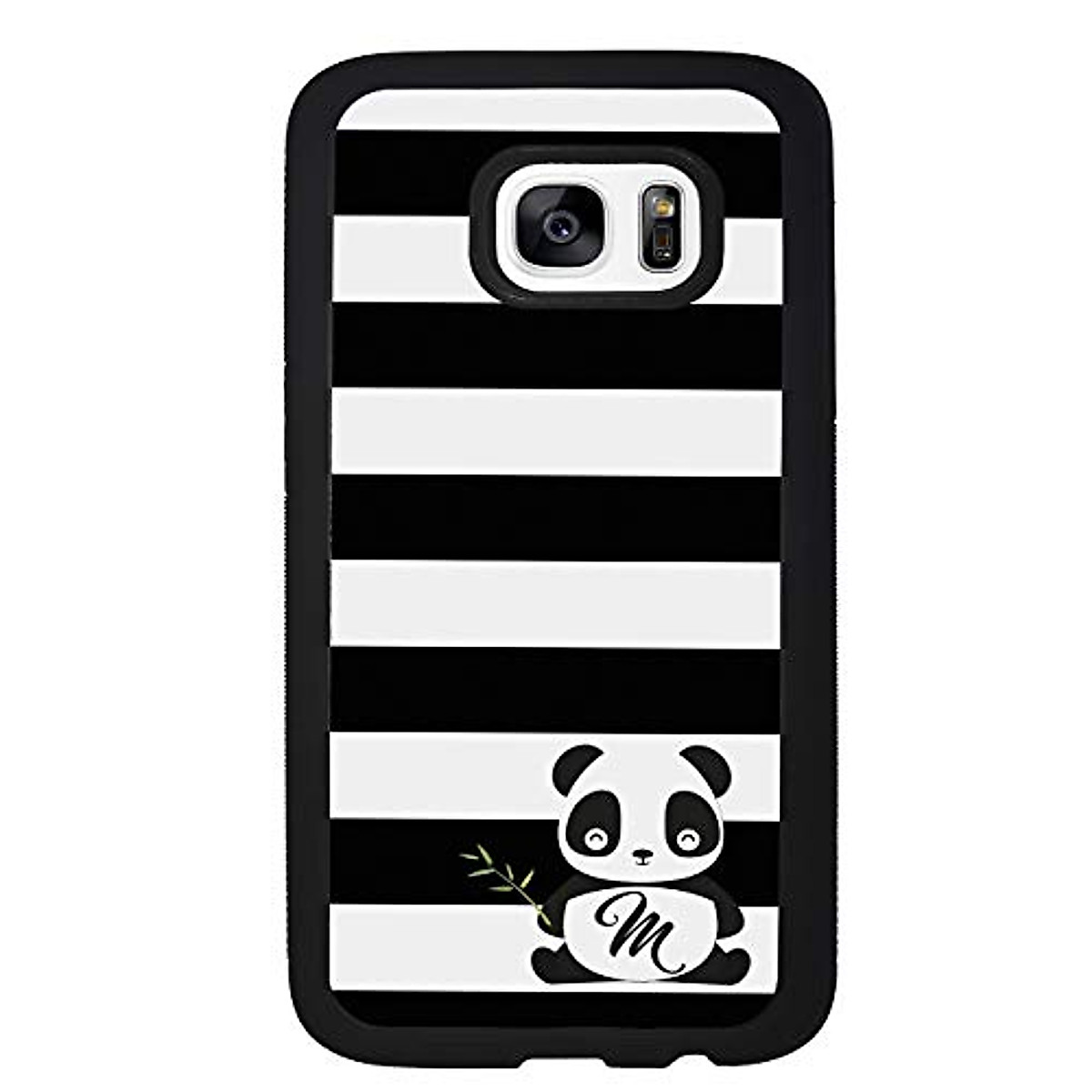 Panda Bear Personalized Initial Black Rubber Phone Case Compatible With Samsung Galaxy S23 S23+ Ultra S22 S22+ S21 S21FE S21+ S20FE S20+ S20 Note 20 S10 S10+ S10e