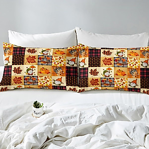 Fall Bedding Set Thanksgiving Day Gifts Duvet Cover for Boys Girls Women Autumn Harvest Comforter Cover Happy Fall Y'All Fall Season Bedspread Cover Geometry Grid Patchwork Bedding Queen Size