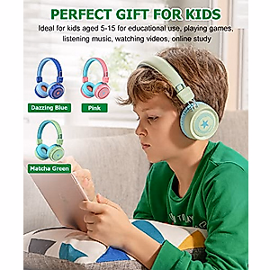 Link Dream Kids Wireless Headphones V5.0 Bluetooth Kids Headphones w/Mic 32H Playtime Soft Padded Stereo Childrens Headphones for Boys Girls School iPad Tablet Cellphons Laptop, Matcha Green