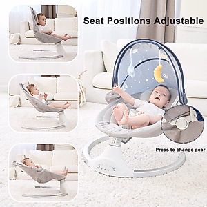Bellababy Bluetooth Baby Swing for Infants, Compact & Portable Baby Bouncer, 3 Seat Positions, 5 Speed, 10 Lullabies, Remote Control, USB Plug-in Power, Indoor/Outdoor Baby Rocker, Boy/Girl Gray