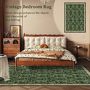 8 X10 Area Rugs for Living Room, Machine Washable Rug for Bedroom, Green Rug Non-Slip for Hardwood Carpet, Vintage Soft Low-Pile Throw Rugs for Dining Room, Kitchen, Entryway, and Dorm
