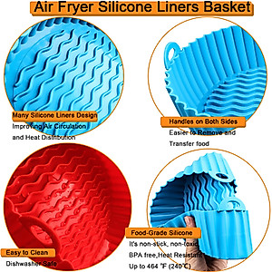 Air Fryer Silicone Pot 7.5 inch Air Fryer Oven Accessories,Food Safe Air fryers Oven Accessories, Replacement for Flammable Parchment Liner Paper (7.5inch, red+blue)