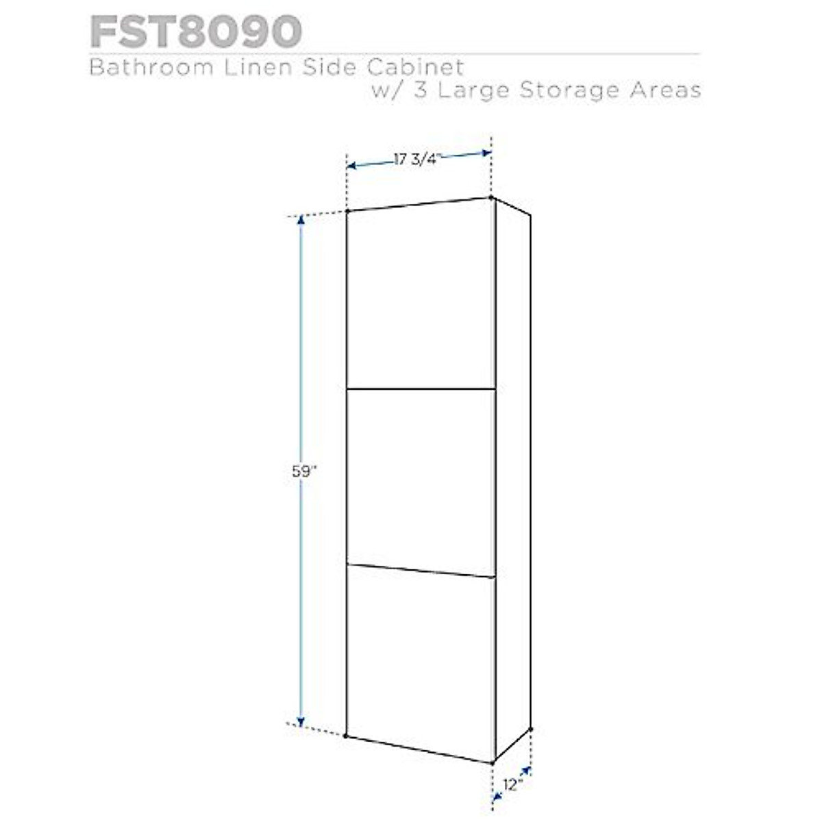 Fresca Bath Bathroom Linen Side Cabinet with 3 Large Storage Area, Black