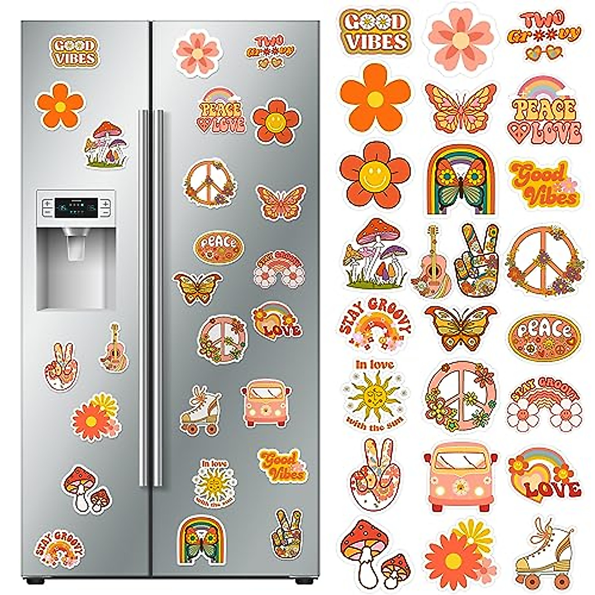 25 Pieces Hippie Car Flower Magnet Groovy Boho Flower Refrigerator Magnets Retro Magnetic Hippie Fridge Magnets for Car Home Metal Door Whiteboard Mailbox Office Cabinets Decor