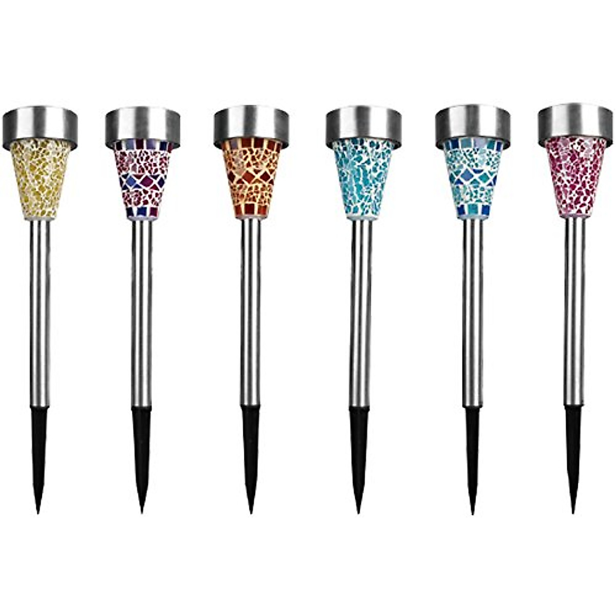 Solarek Solar Powered Mosaic Garden/Lawn/Path Rechargeable LED Lights (Stainless Steel, Landscape Lights for Outdoors, 4 Lights/Box, Solar Powered Self Efficient) - 6 Lights/1 Pack