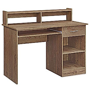 BELLEZE Modern 42 Inch Small Home Office Computer Laptop Desk or Writing Study Workstation in Wood with Single Drawer, Two Open Cubby Storages, and Hutch - Wren (Wood)