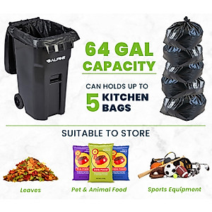 Alpine 64 Gallon Trash Can with Wheels - Large Heavy Duty Outdoor Trash Can with Lid, Rolling Trash Can Outdoor, Outside Wheeled Garbage Can for Residential and Commercial Use (Black)