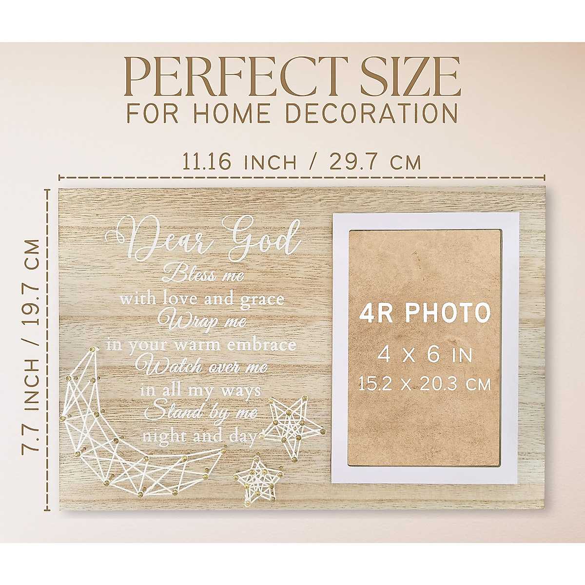 Baptism Gifts for Girls - Baptismal Gifts, Christening Gifts for Baby Girls, Boys - Baby Dedication Gifts from Godmother, Godfather, Godparent - Wood Picture Frame, 4"x 6" Photo, Wall & Tabletop