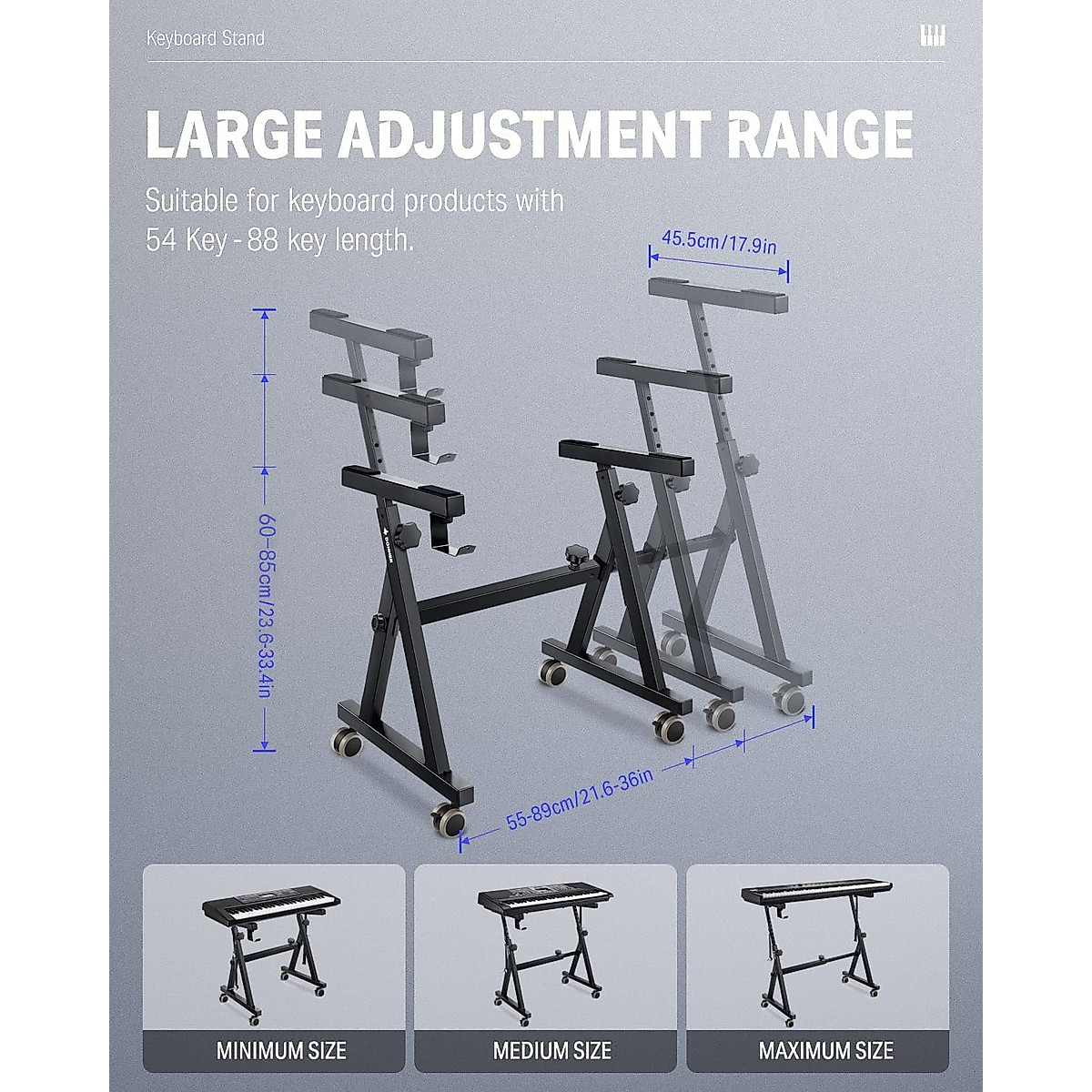 Donner Keyboard Stand, Z-style Heavy-Duty Piano Stand, Adjustable and Portable Piano Keyboard Stand, Suitable for 54, 61 and 88 Keys Electric Keyboards Digital Pianos