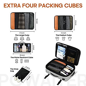 POWAITER Large Travel Backpack for Women Men Fits 17 Inch Laptop, Airline Approved Carry On Backpack with 4 Packing Cubes-Gray