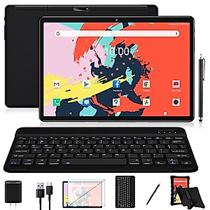 𝟮𝟬𝟮𝟒 𝗟𝐚𝐭𝐞𝐬𝐭 Tablet 10.1" Octa-Core Android 11 Tablet, 64GB Storage Tablet with Keyboard, Stylus Pen, Dual 13MP+5MP Camera, WiFi, Bluetooth, GPS, 512GB Expand Support, IPS Full HD Display