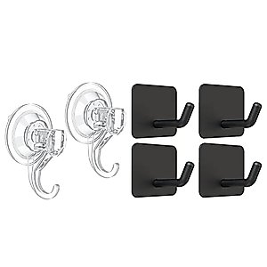 VIS'V 2 Pcs Suction Cup Hooks and 4 Pcs Adhesive Hooks