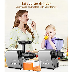 Cold Pressed Juicer Machine For Fruit and Vegetable, Coffee Grinder Machine, Slow Masticating Juicer Electric Coffee Bean Grinder from Espresso to Cold Brew, Easy to Clean Juice Extractor,Quiet Motor