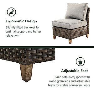 Grand patio 3-Seats Outdoor Patio Rattan Sofa Seating, Modular Couch with Thick Cushions and High Back, Weather-Resistance Wicker and Metal Frame Furniture for Yard, Poolside, Balcony, Porch (Grey)