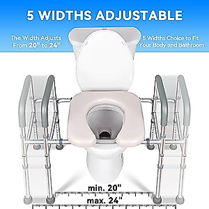LimLuc Raised Toilet Seat with Handles, Width and Height Adjustable Raised Toilet Seat with Arms and Widen Seat, Up to 400lbs, Raised Toilet Seat for Seniors, Handicap, Pregnant, Fits Any Toilet