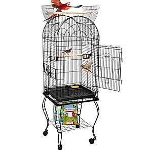 ZENY 63.5 Inch Open-Top Birdcage, Wrought Iron Bird Cage with Slide-Out Tray + Detachable Rolling Stand, Pet Parrot Cage for Parakeets Cockatoo Cockatiels, Play-Top Birdcage