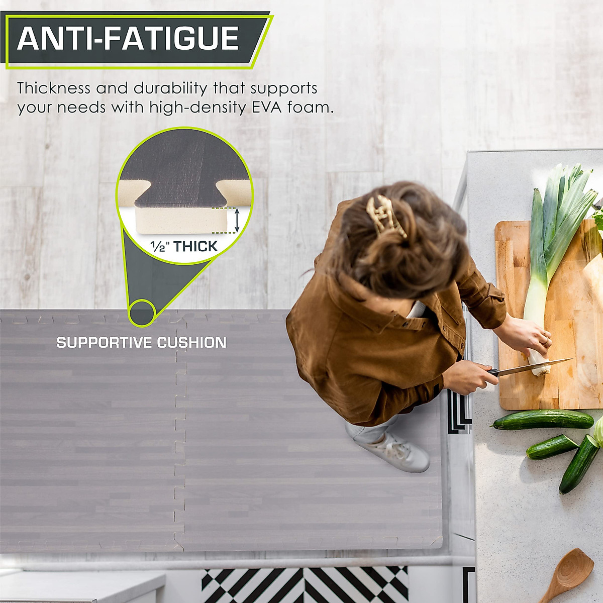 ProsourceFit Wood Grain Puzzle Mat 1/2-in, 6 EVA Foam Interlocking Floor Tiles (24SQ FT) for Secure Indoor Room Workout Flooring and Playmat, Slate Grey