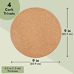 4 Pack Round Cork Trivets for Hot Dishes, Plates, and Kitchen Countertops, Multifunctional Heat Resistant Corkboard Pads for Hot Pots, Pans, Plates, Planters, Glassware, and DIY Crafts (9 in)