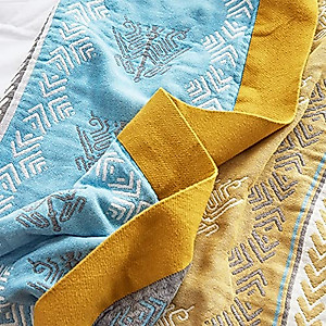 DECMAY Cotton Bohemia Throw Blanket, 5-Layer Super Soft Cozy Warm Blanket for Bed Couch. Full/Queen Size（Khaki,80"X91"