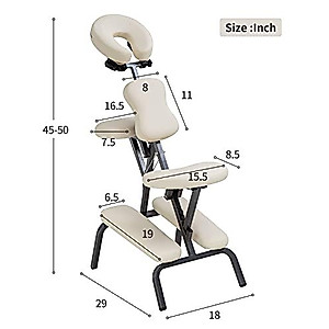 PayLessHere Massage Chair Portable Tattoo Chair Folding Height Adjustable 2 Inch Thick Sponge Light Weight Therapy Chairs Carring Bag Face Cradle Travel Spa Chairs,Cream