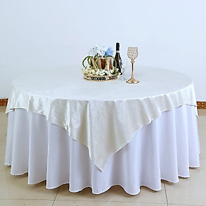 Tableclothsfactory 72"x 72" Ivory Premium Velvet Square Table Overlay Square Tablecloth Cover for Wedding Party Event Banquet