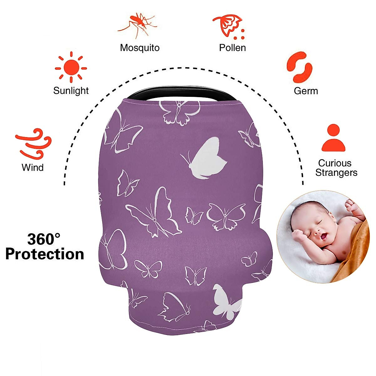 Nursing Cover Breastfeeding Scarf Silhouettes Butterflies - Baby Car Seat Covers, Stroller Cover, Carseat Canopy (801i)