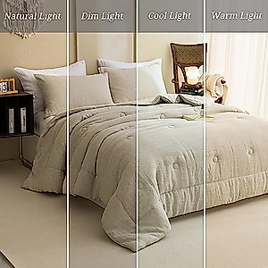 Merryword Linen Comforter Set King Size Natural French Flax Linen Bedding Comforter Set Soft Breathable Moisture Wicking Comfy Bedding 3 Pieces (Linen, King)