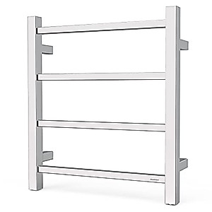 SHARNDY Towel Warmer Polished Chrome for Bathroom Wall Mounted Bath Towel Heater Plug-in Electric Heated Towel Rack Stainless Steel Square 4 Bars Drying Rack ETW13-2A 35W 19.69x17.71x4.33 inches