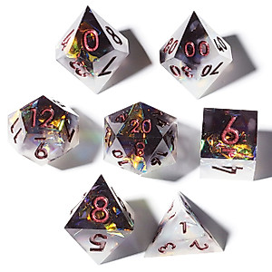 DND Dice Sharp Edge Dice Polyhedral Dice Mini Planet Dice Dungeons and Dragons Dice Handmade Dice Set Peachy Galaxy (Dark Knight)