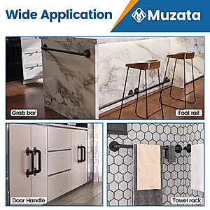 Muzata 1ft Staircase Handrail Black Pipe Handrail Door Barn Pull Handle Grab Bar Steps Hand Rail Galvanized Steel Industrial Style, HW24 BBG