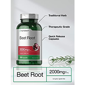 Beet Root Powder Capsules | 250 Pills | Herbal Extract | Non-GMO, Gluten Free, and DNA Tested Supplement | by Horbaach
