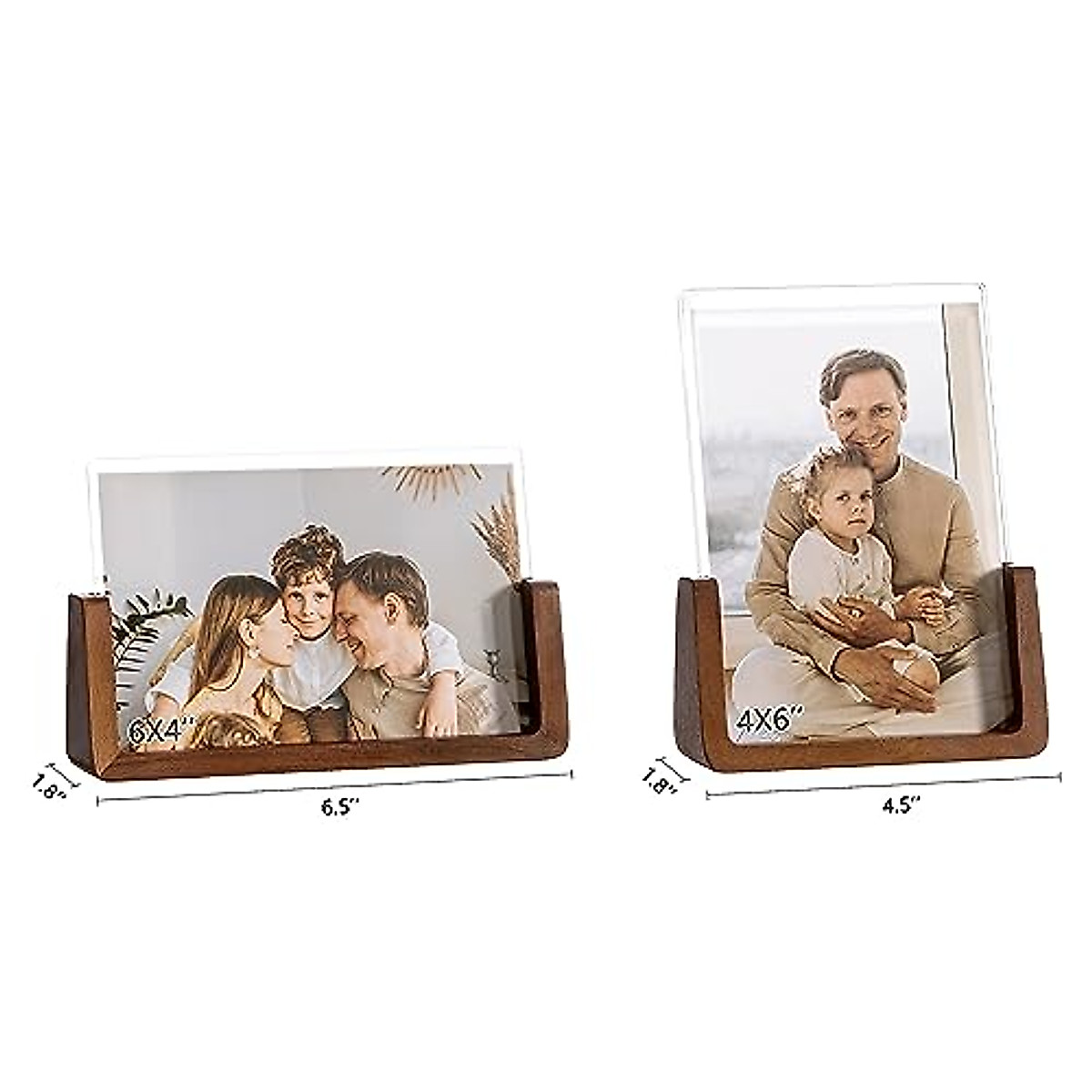 eletecpro Picture Frame 2 Pack, 4X6 Brown Picture Frames with Walnut Wood Base and High Definition Break Free Acrylic Glass Covers for Tabletop or Desktop Display, Horizontal & Vertical