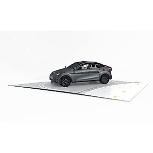 Pop Up 3D Greeting Card for Tesla Model Y New Owners, Fans - Love, Birthday, Christmas, Congratulations, Surprise - Blank Insert Personalized Message - 5x7 Inches - 5 Seats (Silver - 20" - B&W - 5)