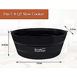Scrub Guardian - Premium 7/8 QT Oval Silicone Slow Cooker Liners for Crock Pot - Non-Stick, Reusable, Food-grade & BPA Free Silicone, Dishwasher Safe- Fits Large Crock pot 7/8 Quarts - Collapsible Crock Pot Liner for Easy Storage
