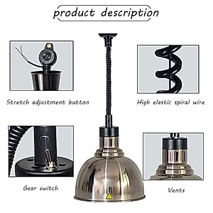 Food Warmer,Infrared Heat Lamp for Steak Pizza,Catering Restaurant Supplies,Hotel Kitchen Chandelie,Hanging Food Heat Light with Bulb and Switch,65-170cm Retractable,