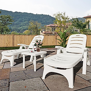 YITAHOME Outdoor Chaise Lounge on Wheels, Set of 4 PP Plastic Folding Patio Chairs with 5-Level Adjustable Backrest for Pool, Garden, Beach, Sunbathing, Yard, and Poolside Lounging