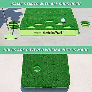 GoSports BattlePutt Golf Putting Game, 2-on-2 Pong Style Play with 11 ft Putting Green, 2 Putters and 2 Golf Balls
