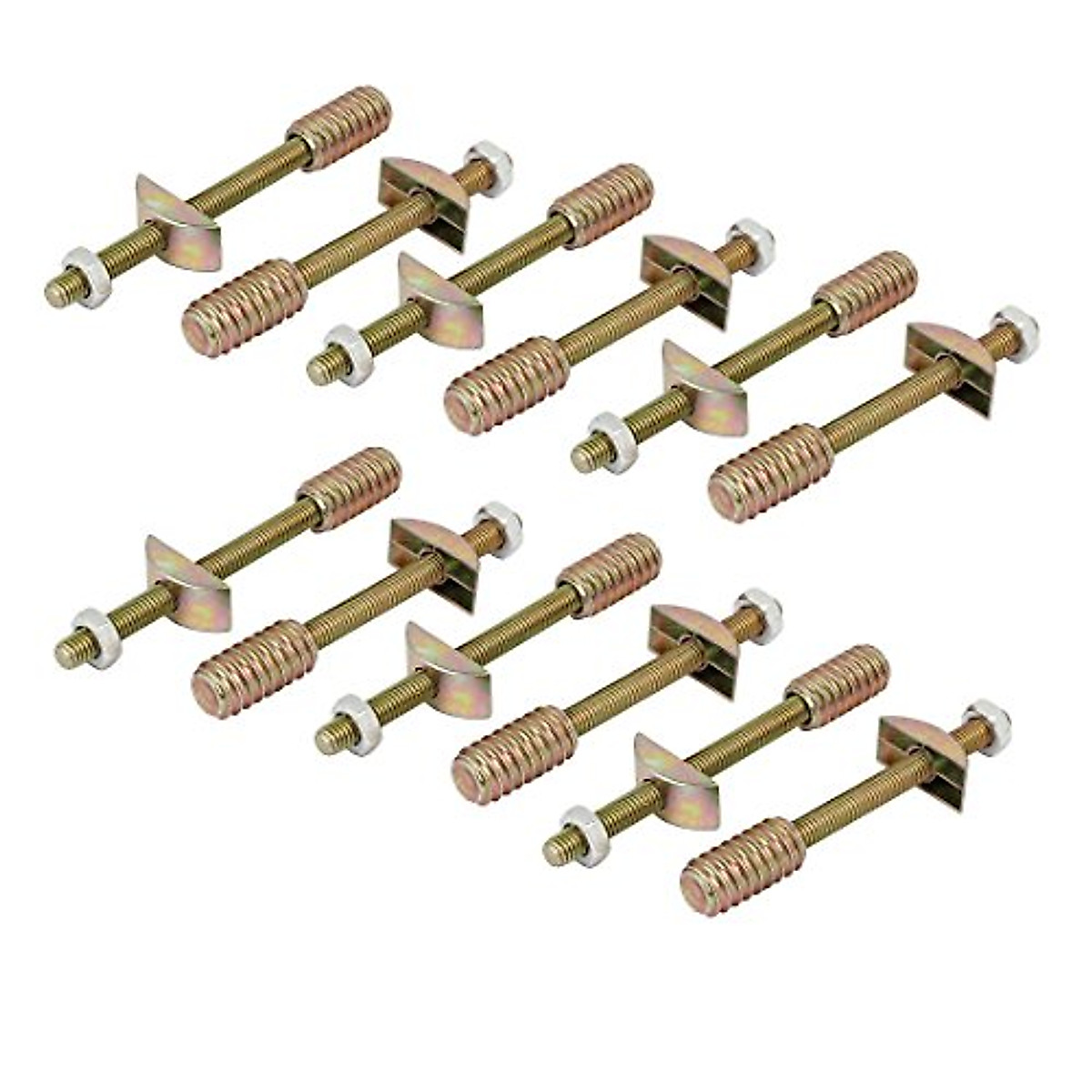 Antrader Metal Furniture Connecting Fitting Threaded Rod Connector with Half-Moon Nut Assembly Bronze Tone 12 Sets