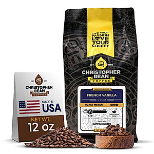 Christopher Bean Coffee - French Vanilla Flavored Coffee, (Decaf Ground) 100% Arabica, No Sugar, No Fats, Made with Non-GMO Flavorings, 12-Ounce Bag of Decaf Ground coffee