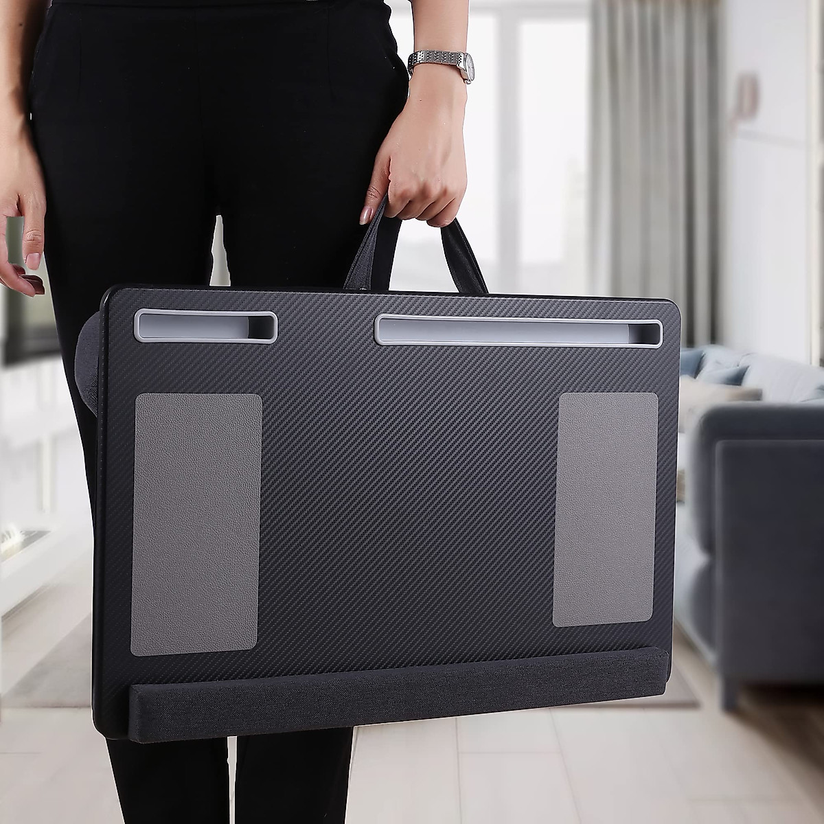 Extra Large Lap Laptop Desk- Home Office Portable LapDesk with Mouse Pad & Wrist Rest for Notebook/ MacBook/ Tablet, Sofa Bed Working, Writing, Drawing (Carbon Black, Fit Up to 17-inch Laptops)