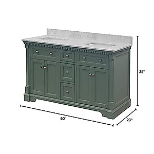 Kitchen Bath Collection Sydney 60-inch Double Bathroom Vanity (Carrara/Sage Green): Includes Sage Green Cabinet with Authentic Italian Carrara Marble Countertop and White Ceramic Sinks