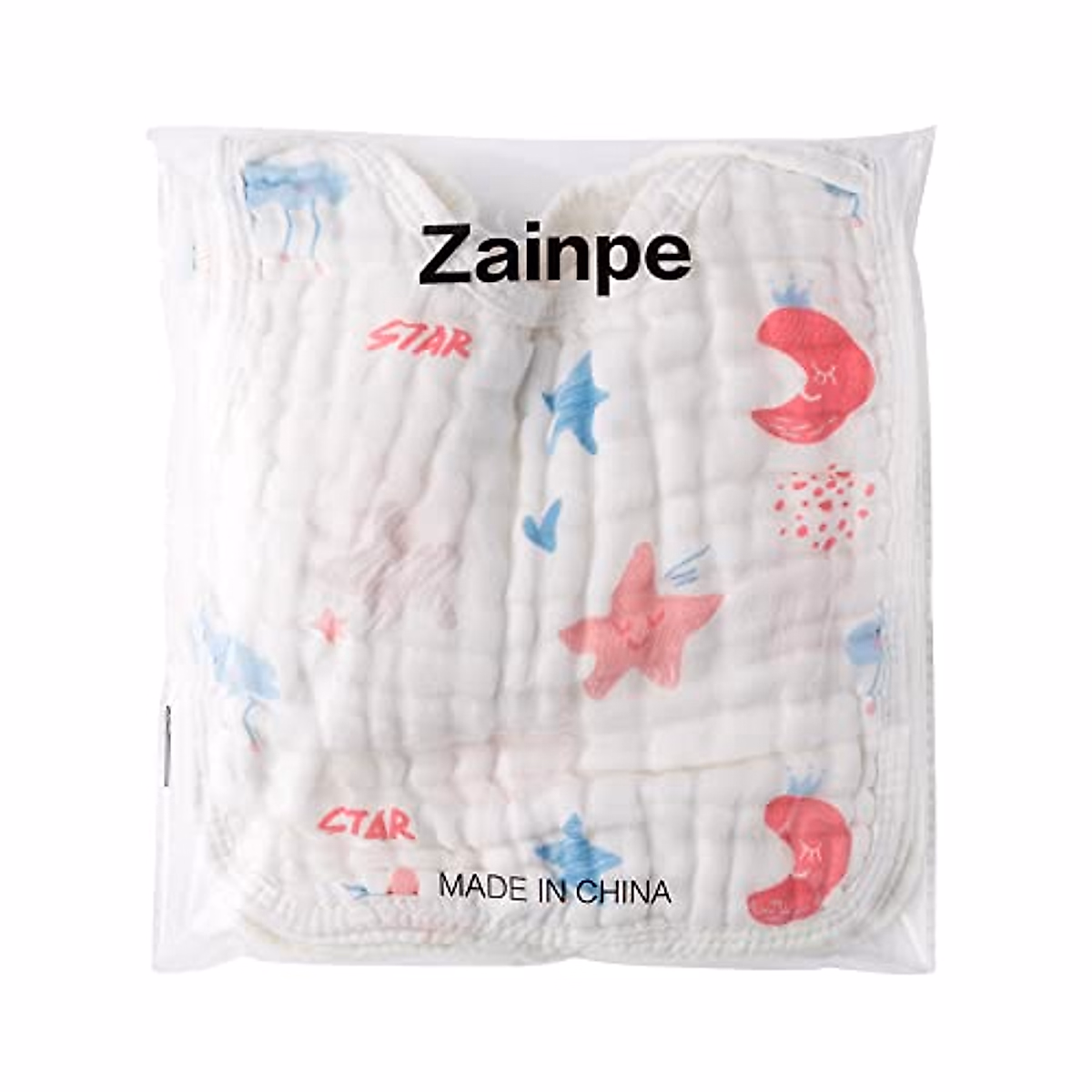 Zainpe 5Pcs Muslin Baby Bibs Star Cat Rabbit Pattern Cotton Lap-Shoulder Cloths Drool Bibs Machine Washable Pullover Feeding Bib with 6 Absorbent & Soft Layers for Unisex Infants Toddlers Newborns