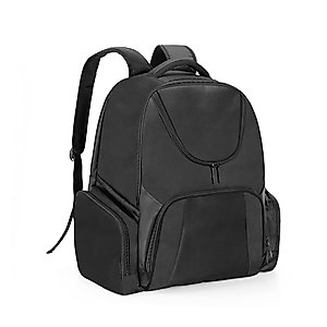 CURMIO Carrying Case Compatible with PS5/ PS4/ PS4 Pro/ Xbox Series S, Xbox One/ One S/ One X, Xbox 360/ 360 Slim, Travel Backpack for Game Console and Controller, Discs, Black Stripe (Bag Only)