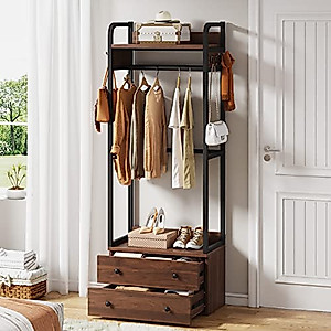 Tribesigns Freestanding Closet Organizer Small Clothes Rack with Drawers and Shelves, Heavy Duty Coat Rack Small Garment Rack Industrial Hall Tree for Entryway, Bedroom