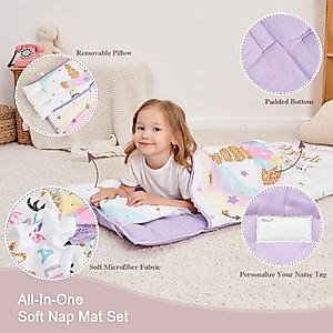 Extra Large Toddler Nap mat by Cokouchyi, Toddler Sleeping Bag with Removable Pillow, Measures 53 x 21 x 1.5 Inches, Sleeping Mat for Girls, Ideal for Daycare and Preschool Kindergarten, Unicorn
