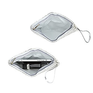 GripIt Bling Mesh Purse Small Clutch for Women Money Purse Evening Wristlet Clutch Bag Little Crystal Cell Phone Purses,Silver