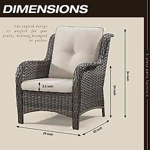 MeetLeisure Outdoor Wicker Chair Rattan Patio Dining Chairs Set of 2 PE Wicker Patio Chairs with 3.5 inch Seat Cushions Outdoor Patio Seating Chair for Garden, Backyard Swimming Pool, Balcony, Beige