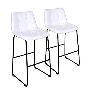 Scurrty Barstool Chairs Height Stools Pub Bistro Bar Counter Height Stools Pub Height Bar Stools With Back, PU Leather Bar Stools Set Of 2 Modern Kitchen High Dining Chairs With Metal Legs Upholstered