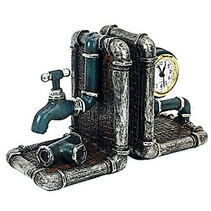 Bellaa Industrial tap Pipe bookends, Decorative Book Ends for Bookshelves, Rustic and Vintage Decor for Home, Office Desk, and bookcases Decoration, Handmade 8 inch polyresin, 2 pcs